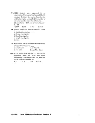 CA CPT Question paper june 2014 | PDF | Business Accounting & Finance ...