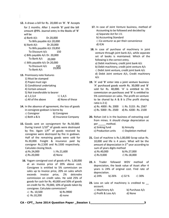 CA CPT Question paper june 2014 | PDF | Business Accounting & Finance ...