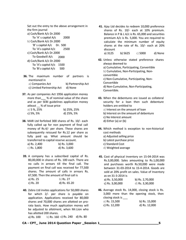 CA CPT Question paper june 2014 | PDF | Business Accounting & Finance ...