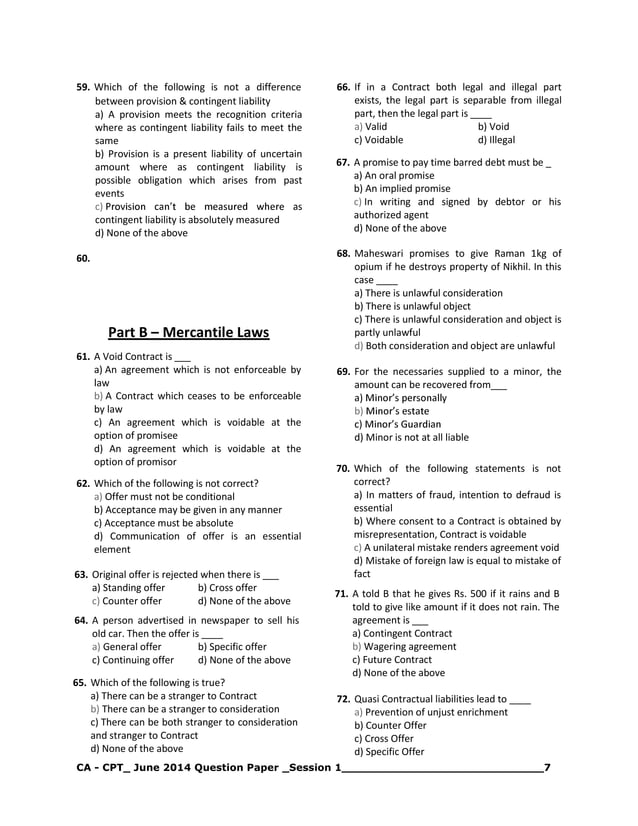 CA CPT Question paper june 2014 | PDF | Business Accounting & Finance ...