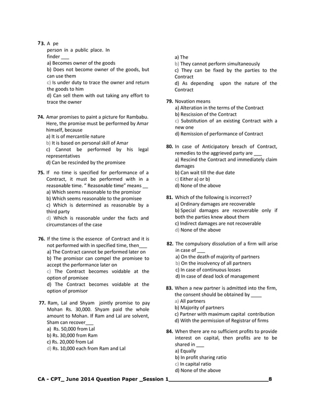 CA CPT Question paper june 2014 | PDF | Business Accounting & Finance ...