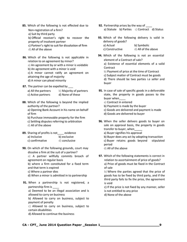 CA CPT Question paper june 2014 | PDF | Business Accounting & Finance ...
