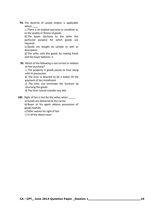 CA CPT Question paper june 2014 | PDF | Business Accounting & Finance ...