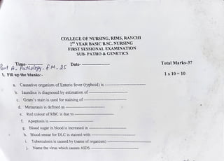 Question papers of bsc nursing university examination | PDF