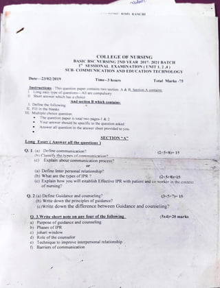Question papers of bsc nursing university examination | PDF | Chemistry ...