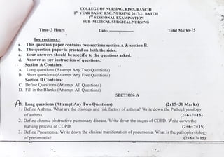 Question papers of bsc nursing university examination | PDF
