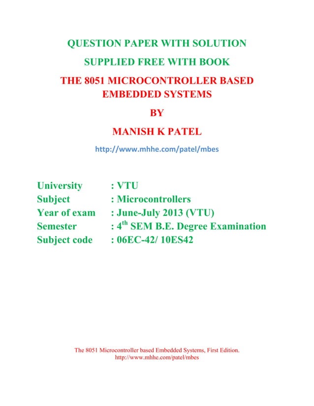 Question paper with solution the 8051 microcontroller based embedded systems june_july 2013 vtu ...