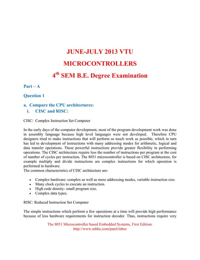 Question paper with solution the 8051 microcontroller based embedded systems june_july 2013 vtu ...