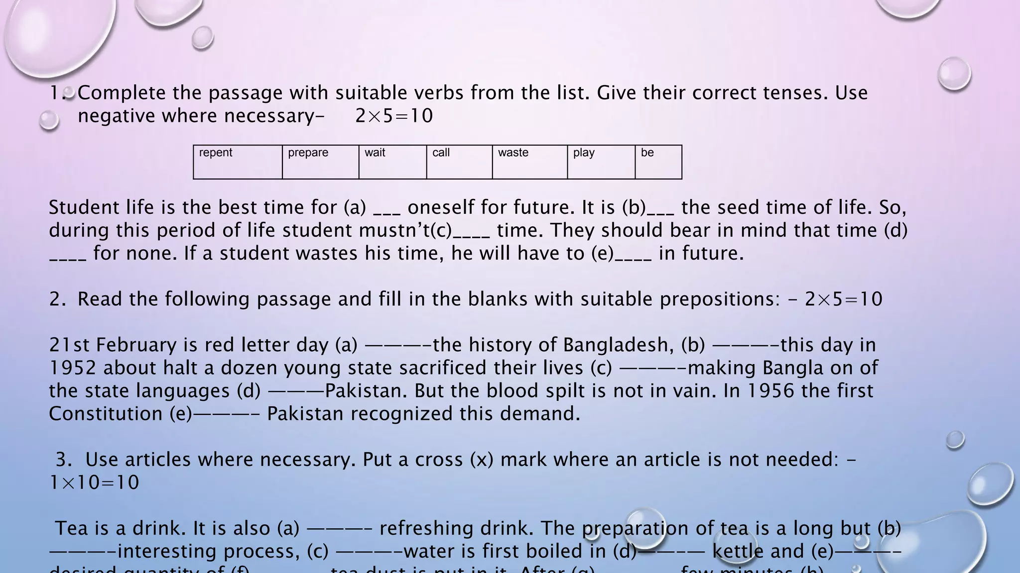 Question pattern for hsc examination | PPTX | Food & Drink