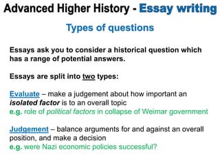 Questions - Advanced Higher History essay | PPT