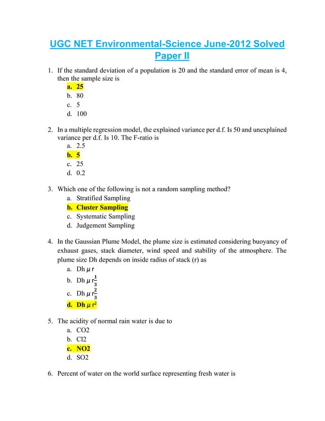 UGC NET Environmental Science - Paper 2.pdf | Chemistry | Science