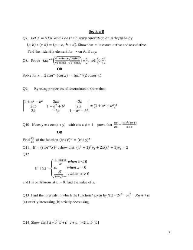 CBSE Sample Paper Mathematics Class XII - 2015