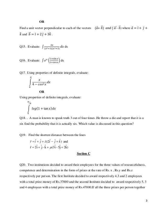 CBSE Sample Paper Mathematics Class XII - 2015