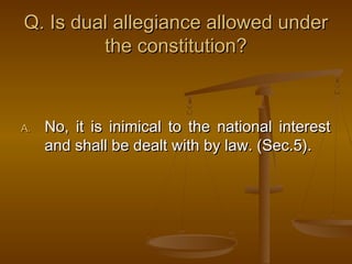 Questions and answer on the 1987 Philippine Constitution | PPT