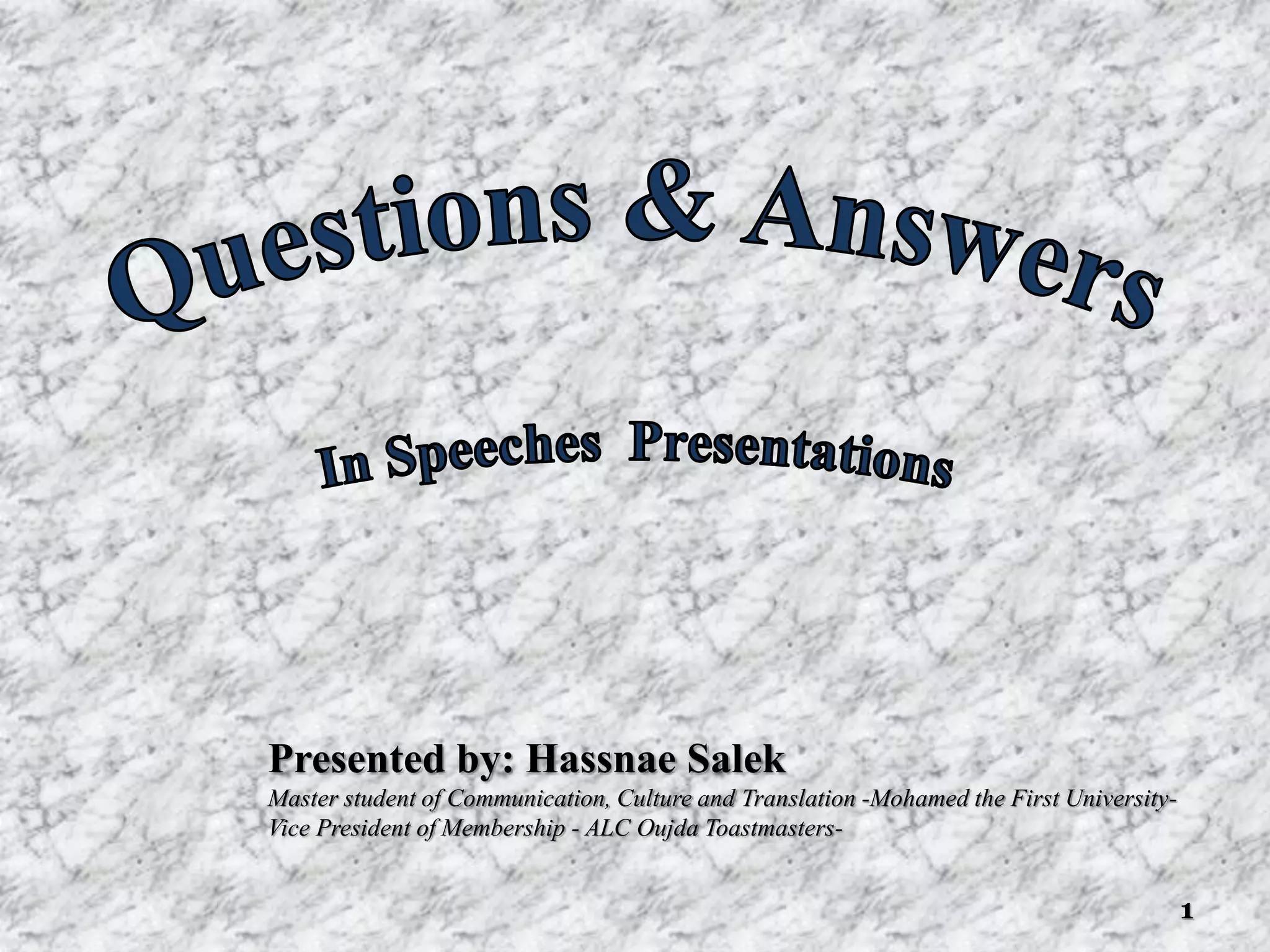 Questions & Answers in Speeches and Presentations | PPT