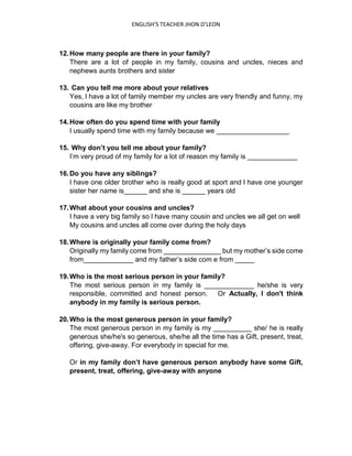 Questions and answers about family | PDF