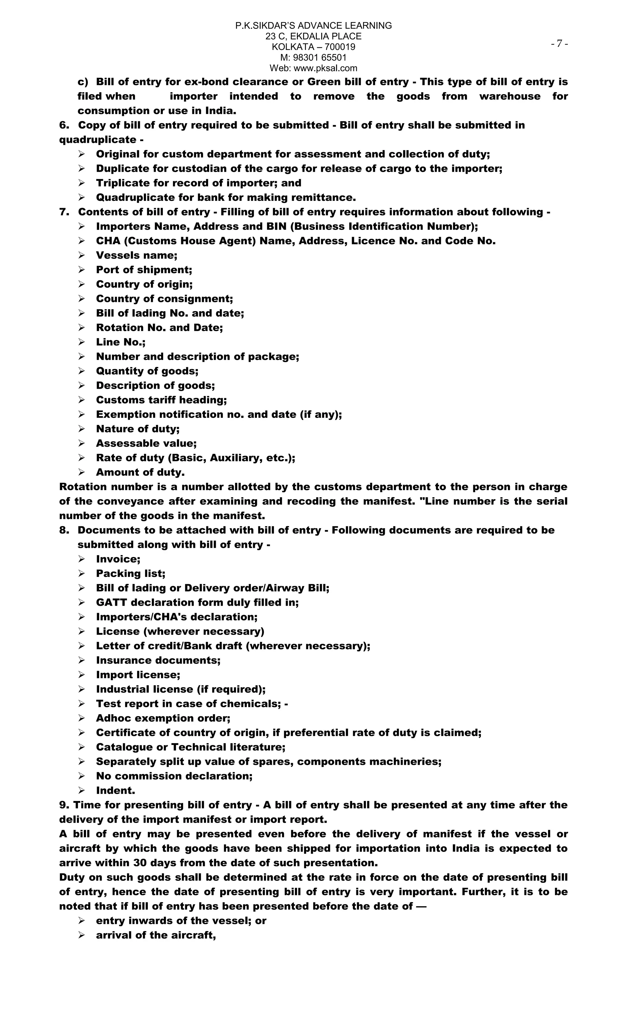Questions and answers on customs act from the different chapters | DOC