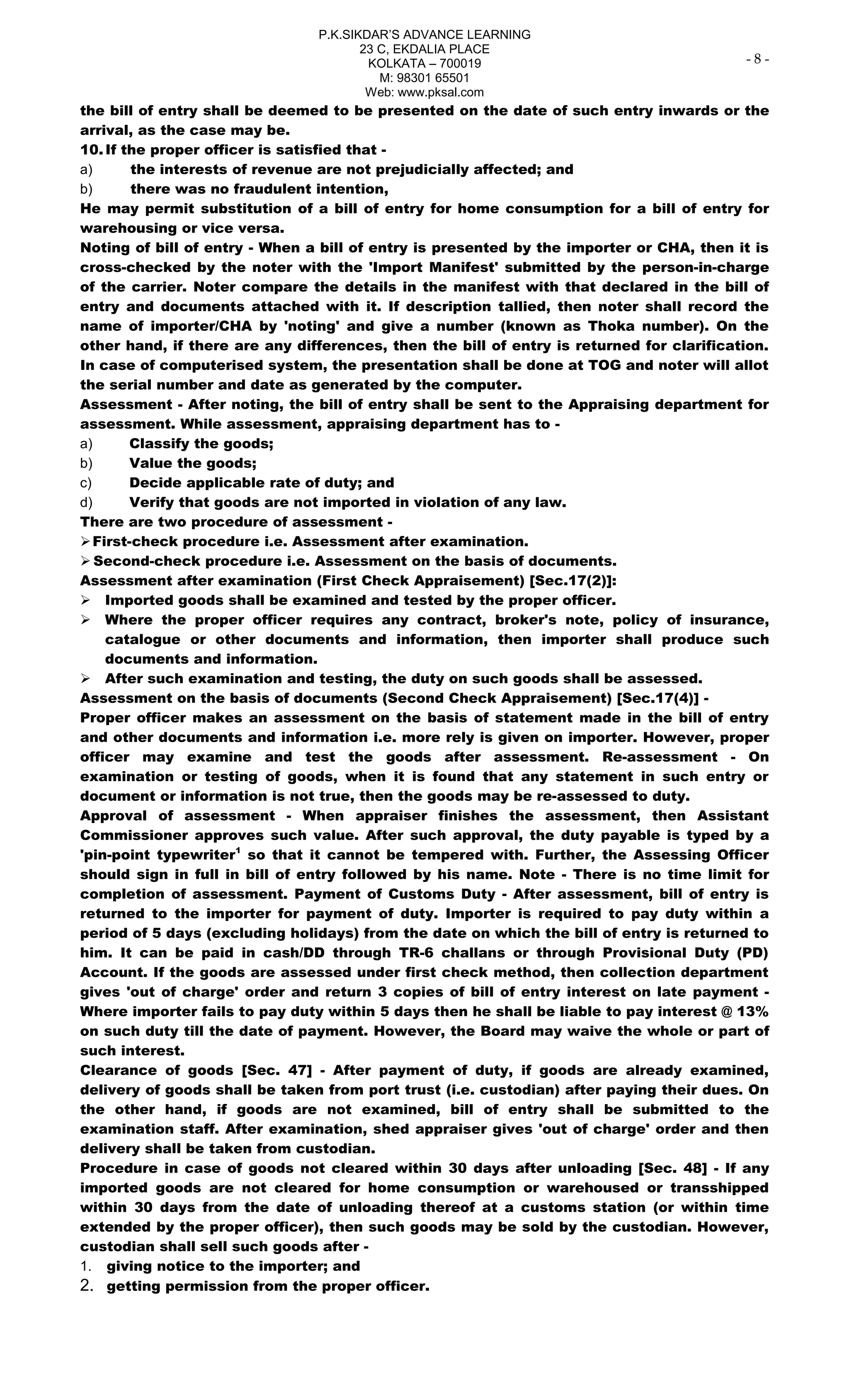 Questions and answers on customs act from the different chapters | DOC ...