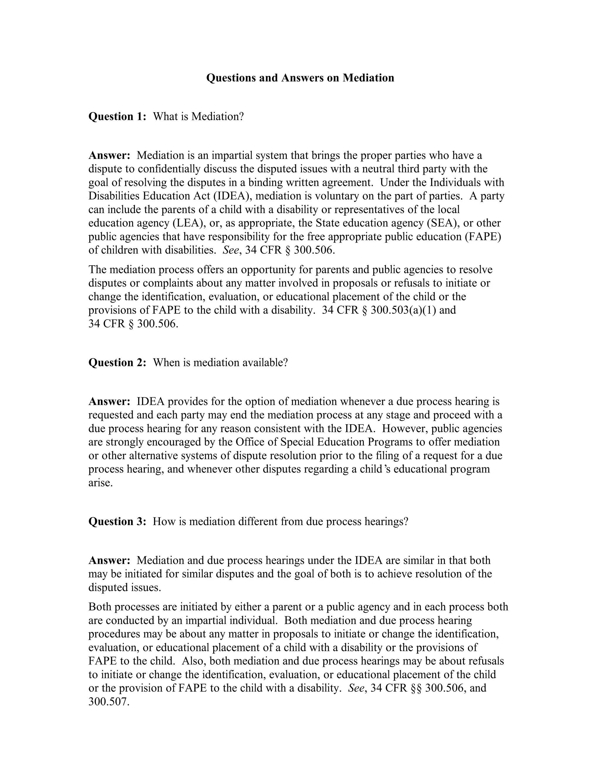 Questions And Answers On Mediation Question What Is Mediation 1 | PDF