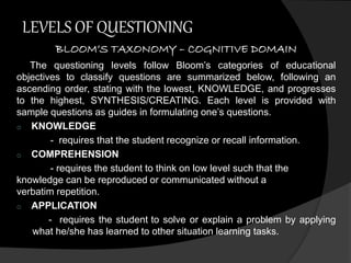 QUESTIONS AND QUESTIONING | PPTX | Educational Assessment | Education