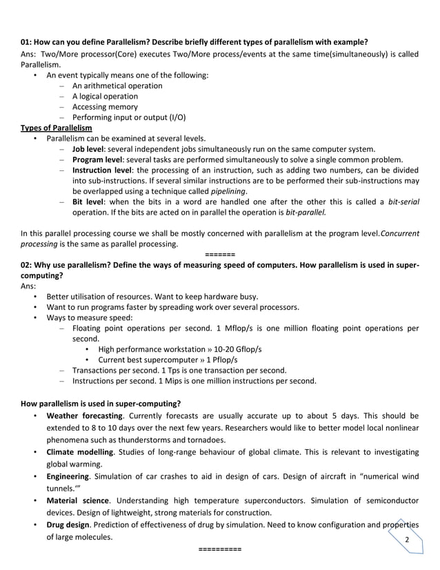 parallel Questions & answers | PDF | Computing | Technology & Computing
