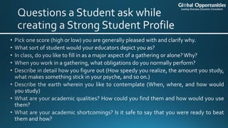 Questions a student ask while creating a strong student profile | PPT