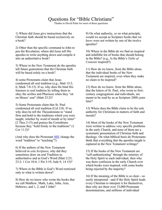 Questions For Bible Christians | PDF