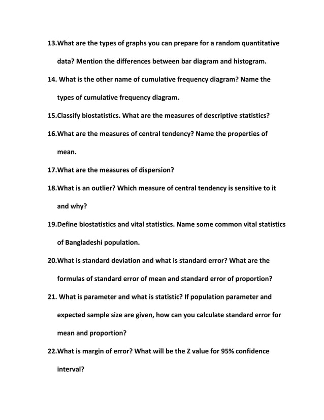 Questions For Biostatistics Itemspdf Science