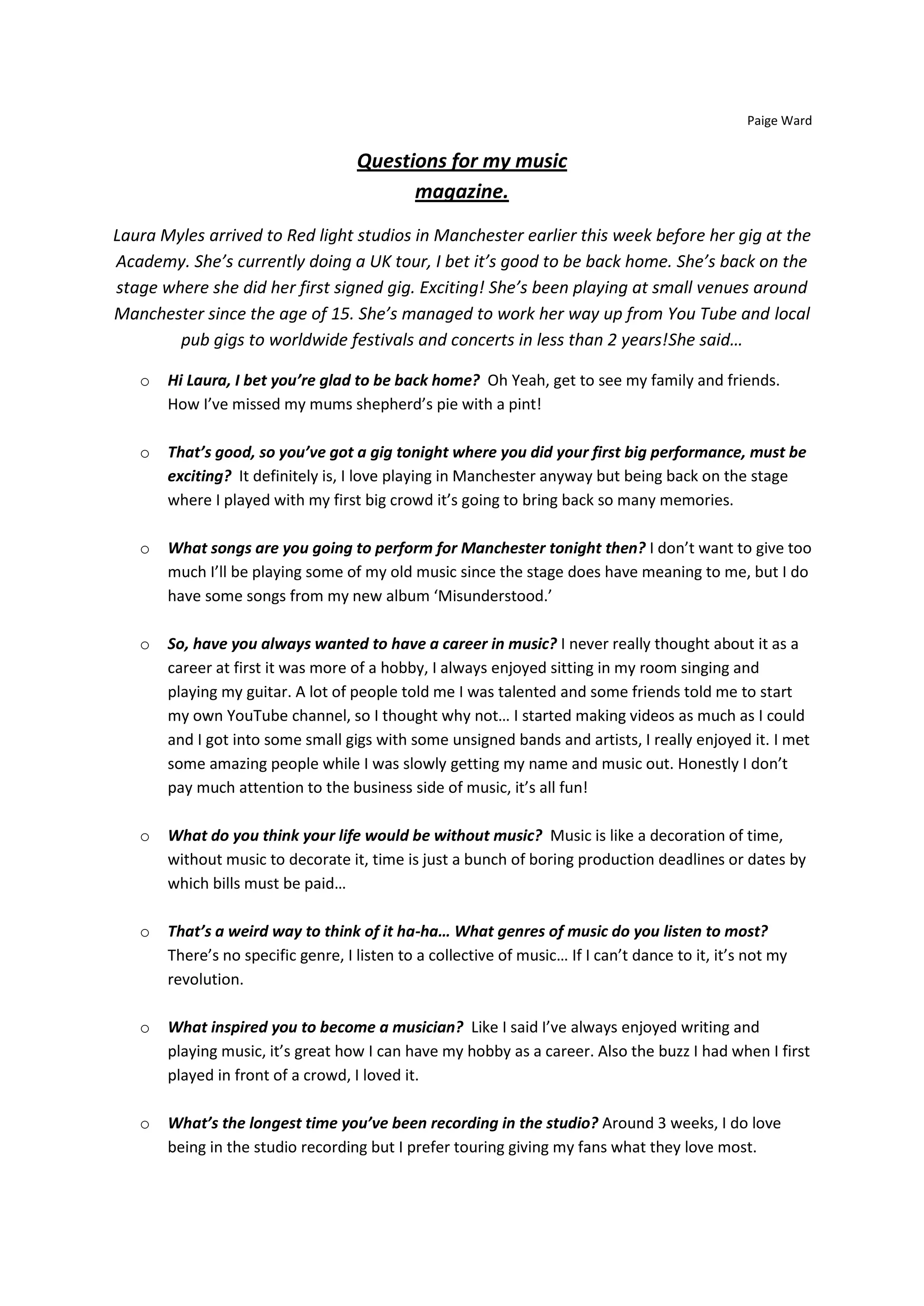 Questions for music | DOCX