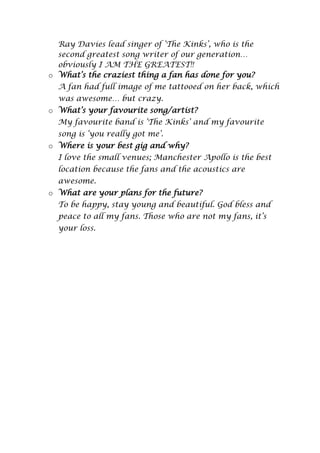 Questions for music magazine | DOCX | Rock Music | Music