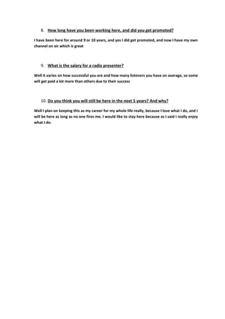 Questions for radio presenter | ODT