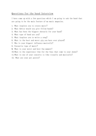 Questions for the band interview | PDF