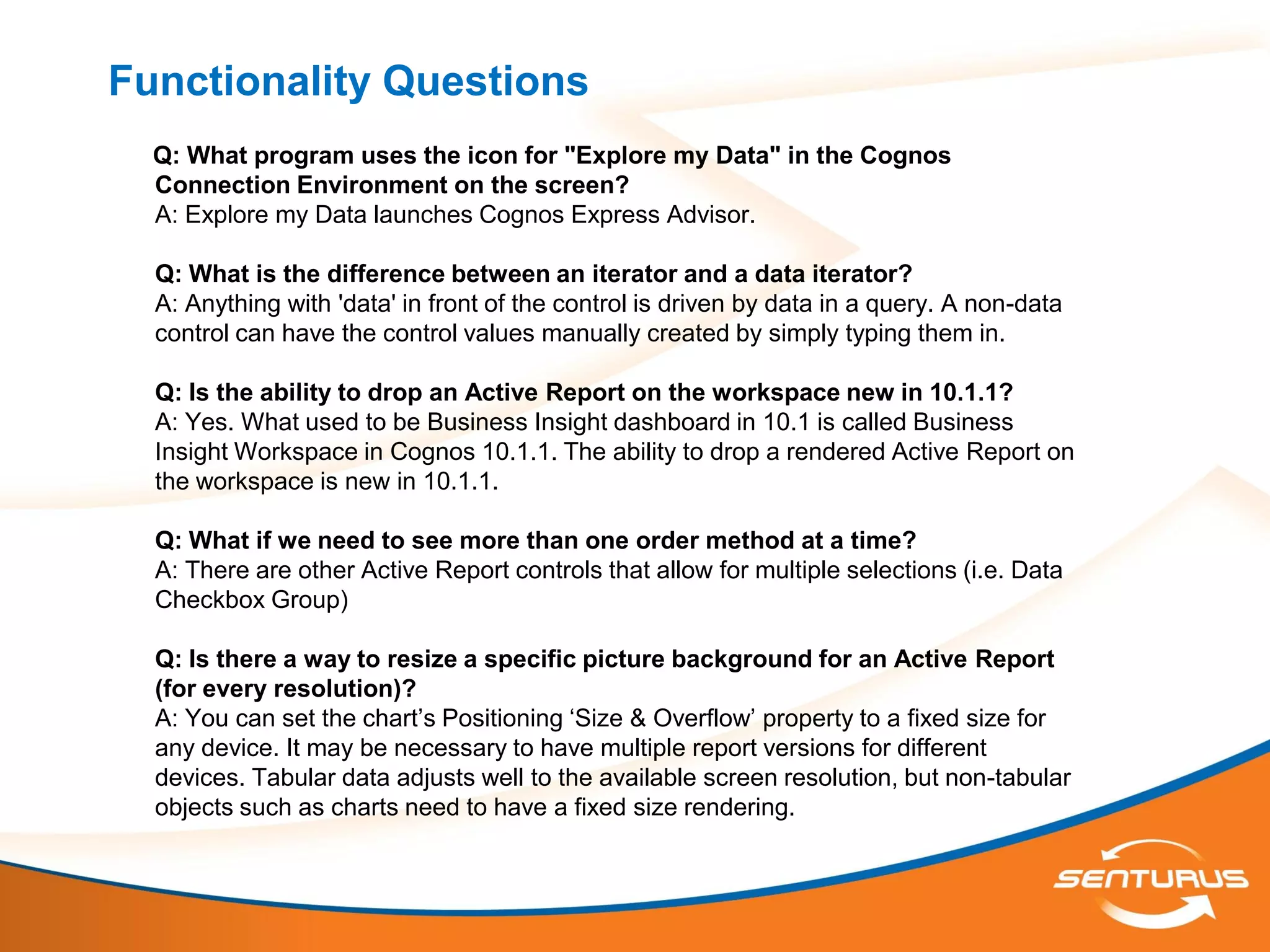 IBM Cognos 10.1.1 Active Reports New Features: Questions & Answers | PDF