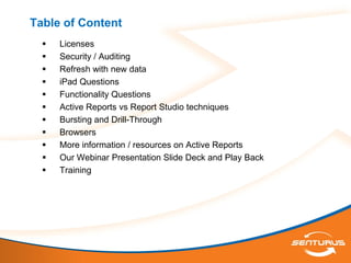IBM Cognos 10.1.1 Active Reports New Features: Questions & Answers | PDF