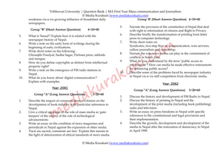 Questions of journalism and mass communication tribhuvan university nepal | PDF