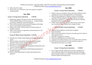 Questions of journalism and mass communication tribhuvan university ...