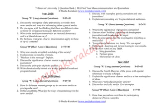 Questions of journalism and mass communication tribhuvan university nepal | PDF