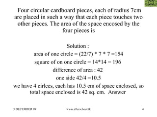 Questions of mensuration, area and volume for aptitude tests | PPT