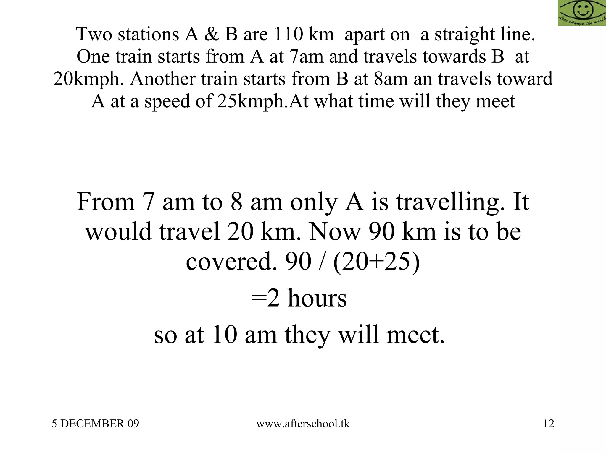 Questions of speed trains and distances for aptitude tests | ODP