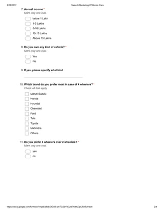 Questions on honda cars | PDF
