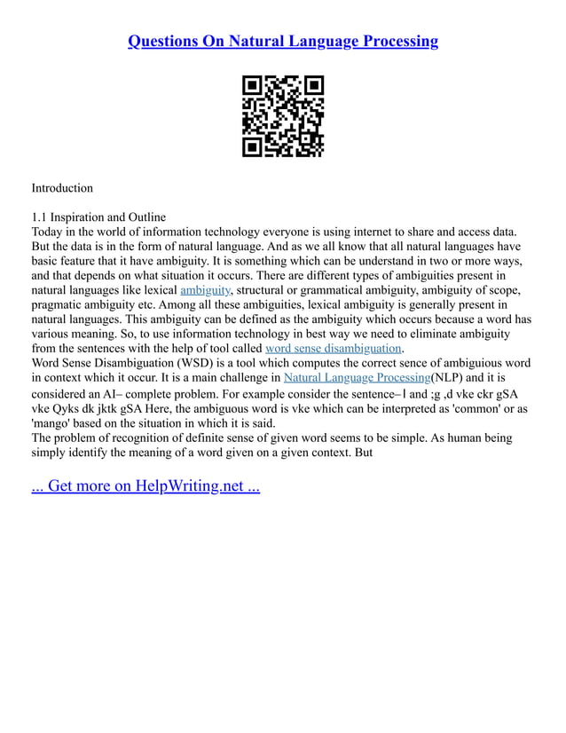 Questions On Natural Language Processing | PDF