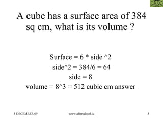 Questions on volume and surface area for aptitude tests | ODP