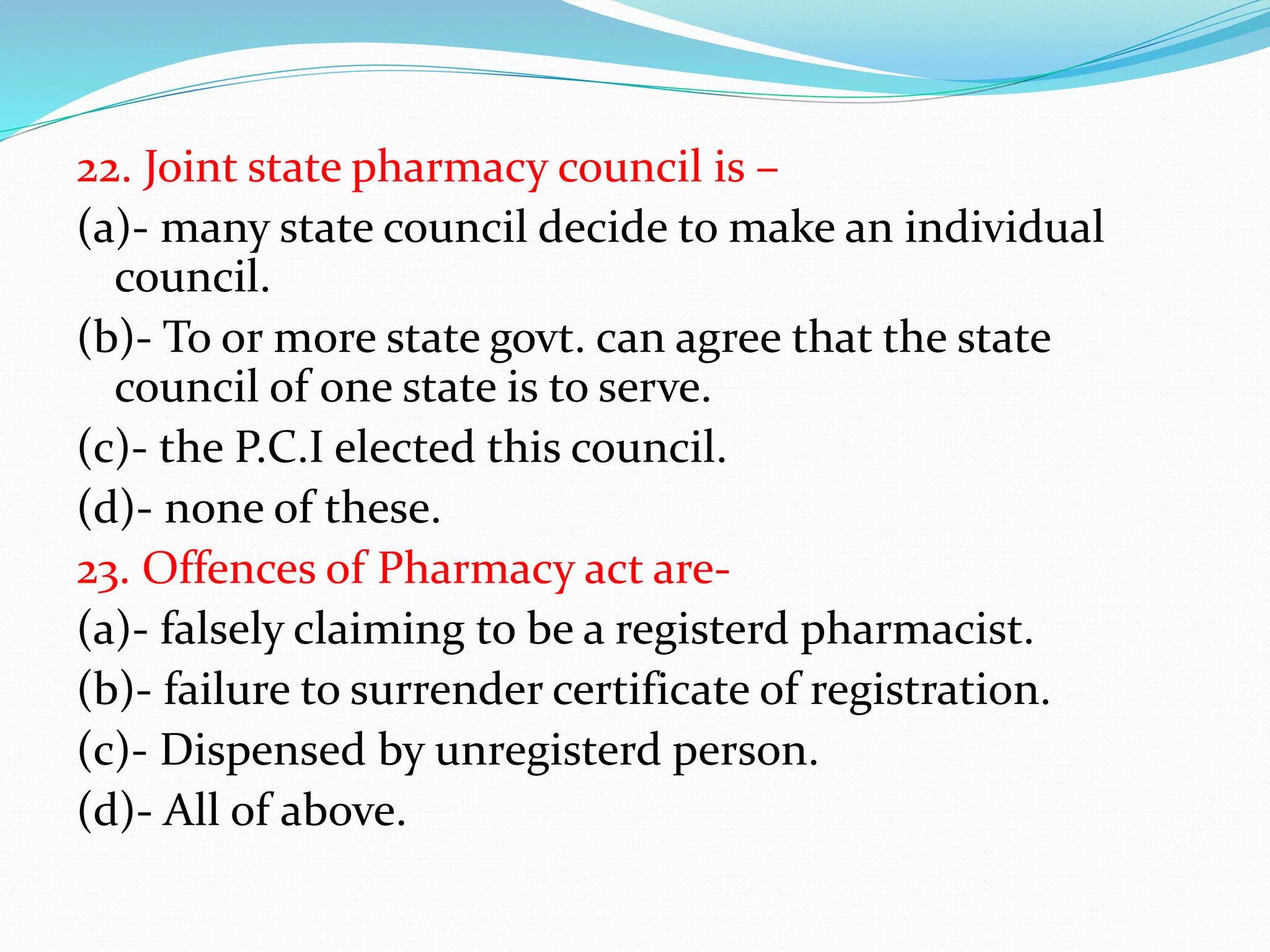mcq Questions pharmacy act | PPTX