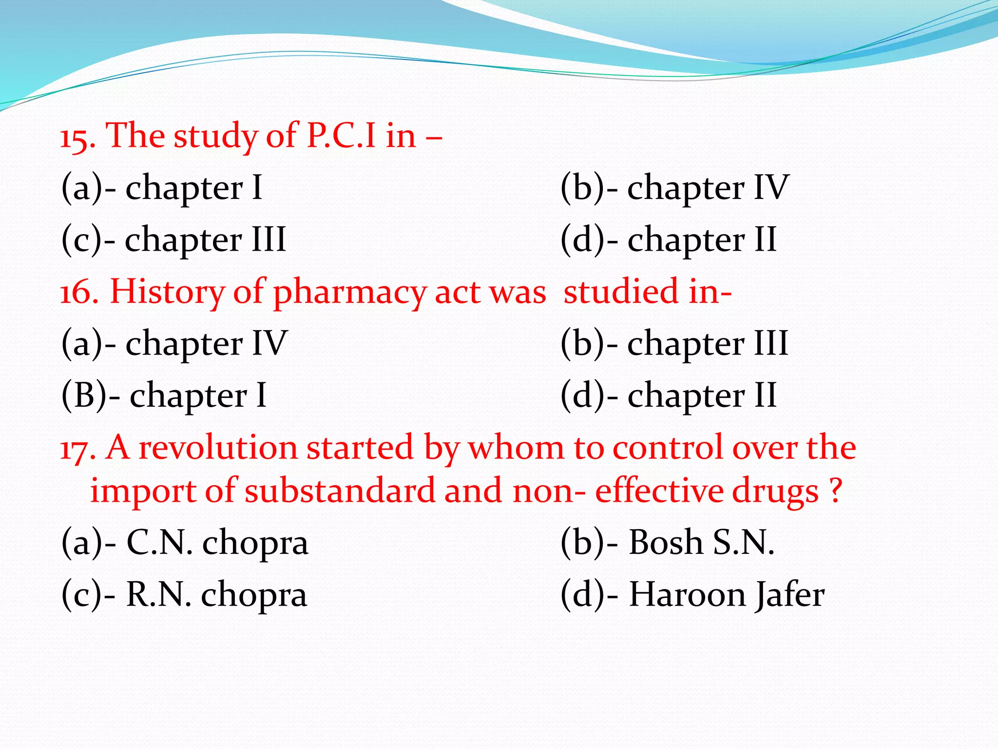mcq Questions pharmacy act | PPTX