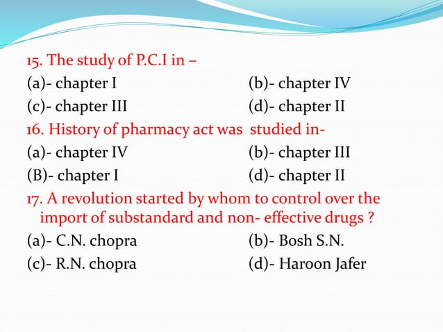 mcq Questions pharmacy act | PPTX | Pharmaceutical Drugs | Medical Health