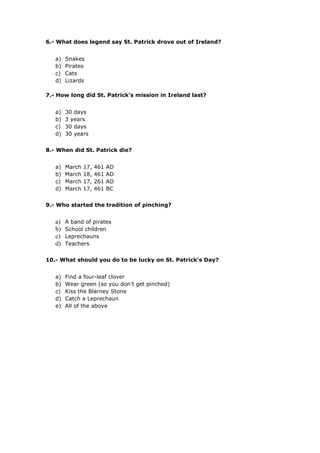 Questions st. patrick | DOCX | Christianity | Religion & Spirituality