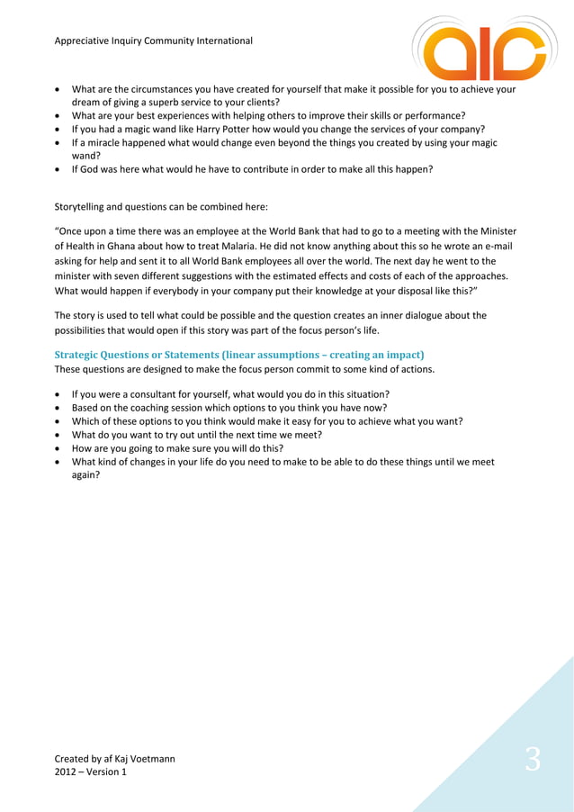 Questions that makes a difference in appreciative inquiry | PDF