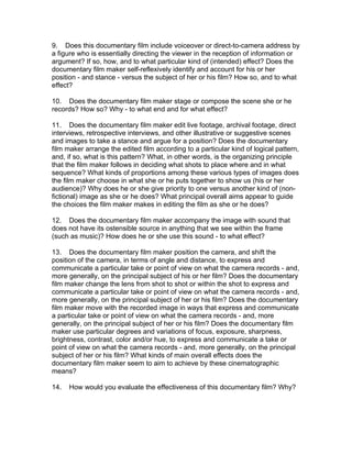 Questions to answer when analysing a documentary | DOC