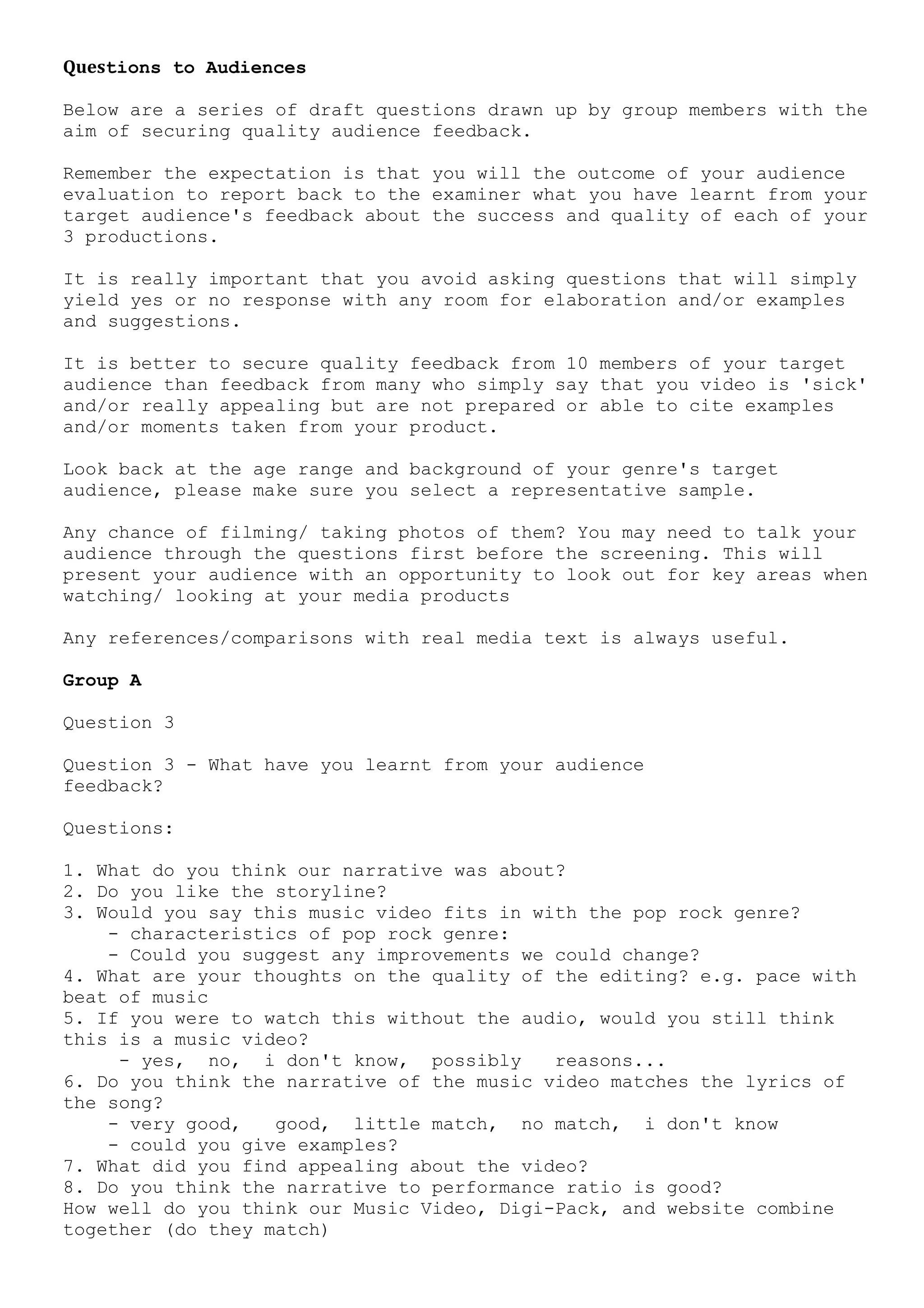 Questions to audiences | DOC
