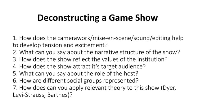 Questions to deconstruct a game show | PPT